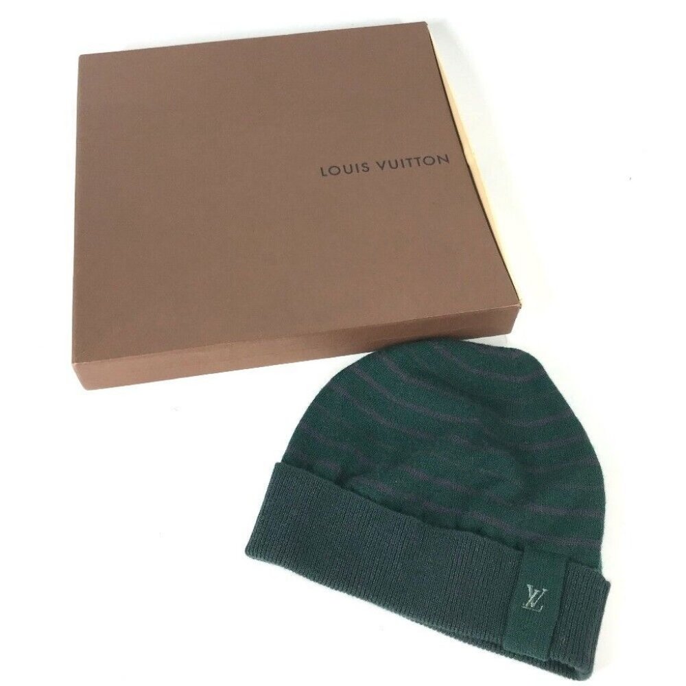 Auth Louis Vuitton Lv Logo Border Beanie Hat Knit Hat… - Gem
